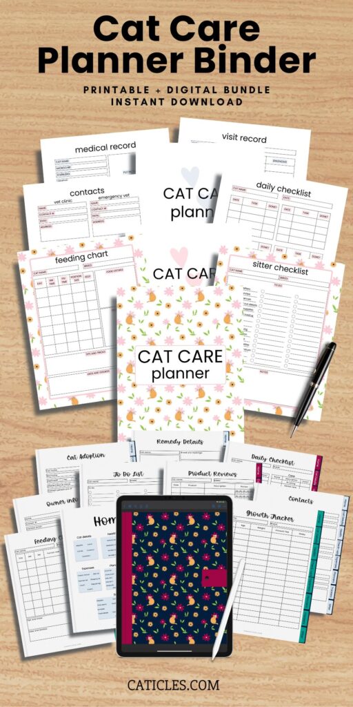 Cute cat care planner printable + digital binder - Jess Caticles