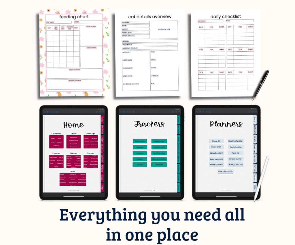 Cute cat care planner printable + digital binder - Jess Caticles